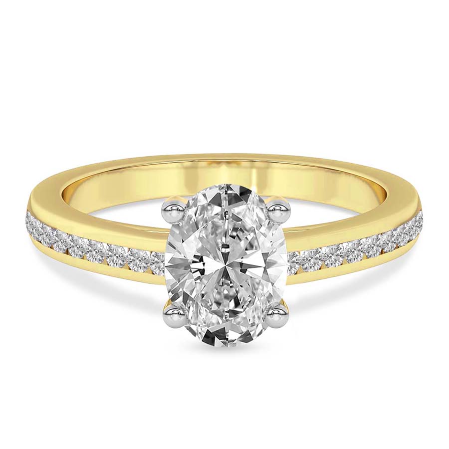 1.03 Ct. Oval Lucent Side Channel Set Lab Diamond Ring In 14kt Yellow Gold